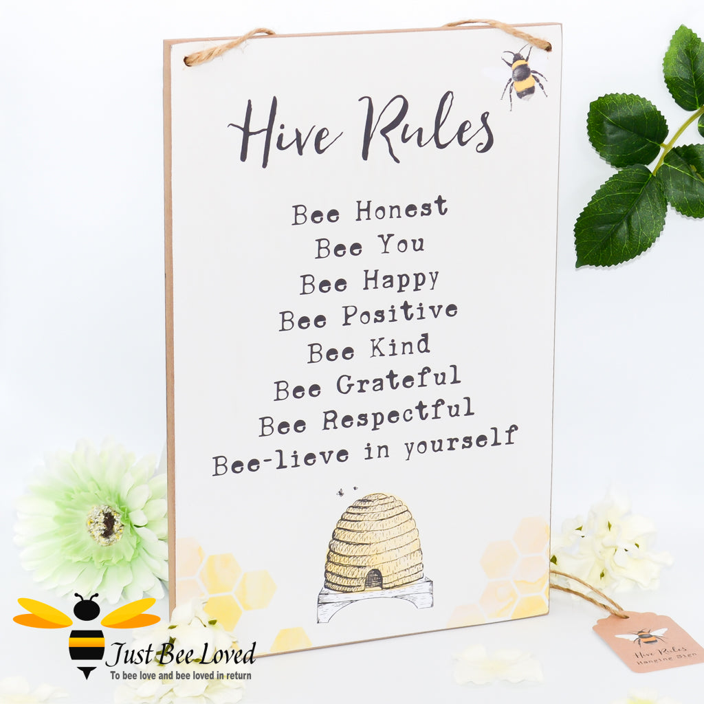 Large Wooden Bee "Hive Rules" Hanging Sign – Just Bee Loved